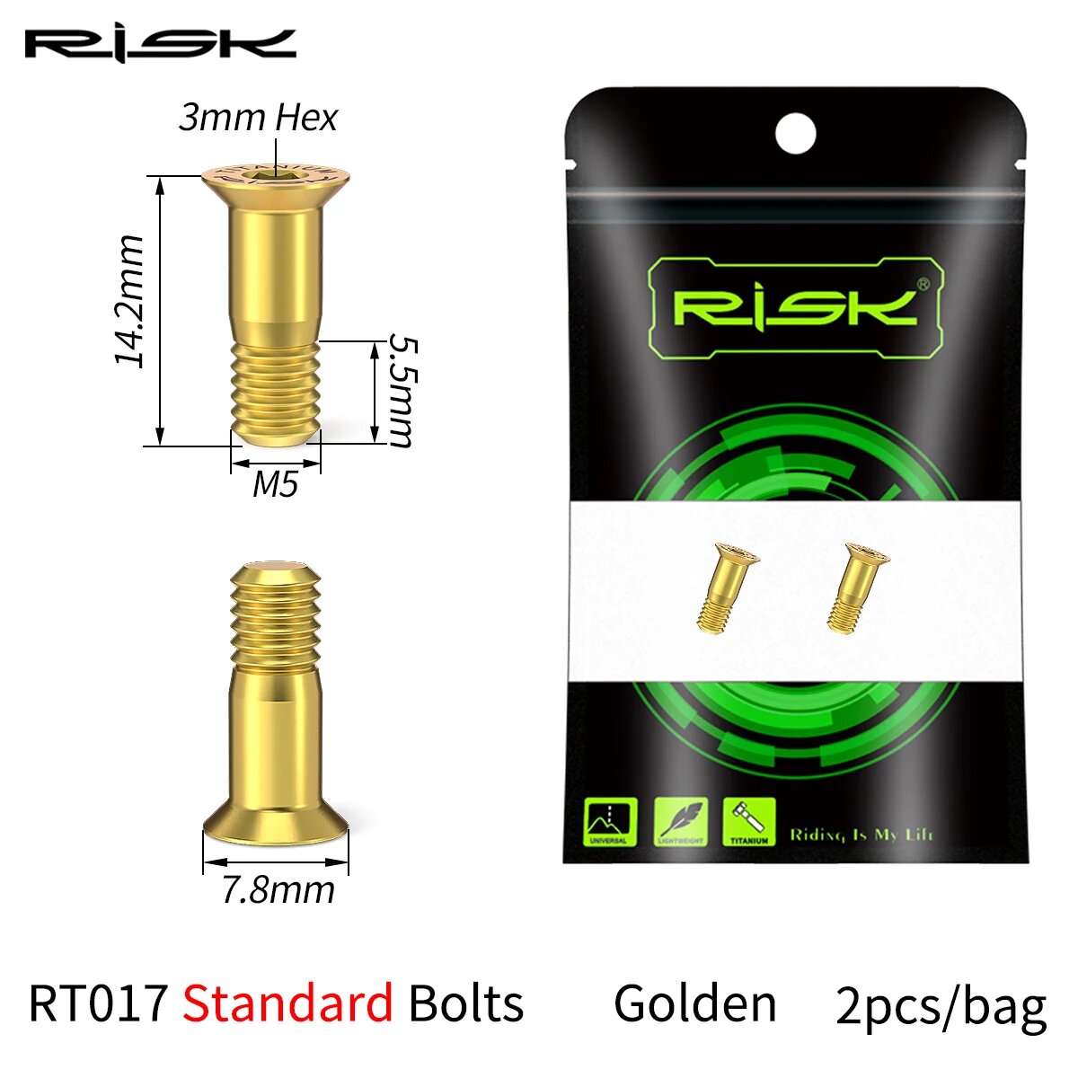Болты Risk RT017 золотистые, 2шт