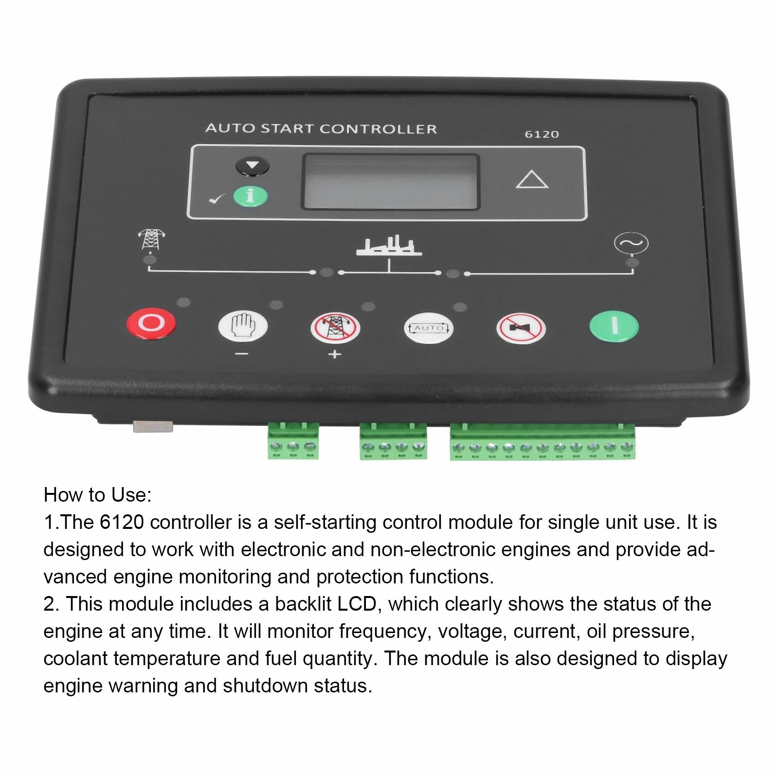 Генератор, автоматический контроллер, ЖК-дисплей, монитор, частота, напряжение, ток, инструменты DSE6120