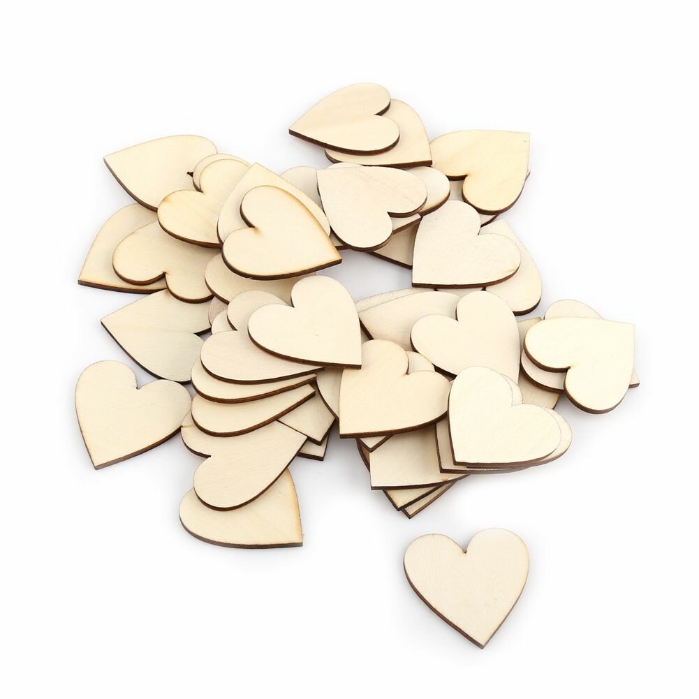 Деревянные сердечки для рукоделия, 100 шт, разные размеры, натуральный цвет, для декорирования открыток и скрапбукинга
