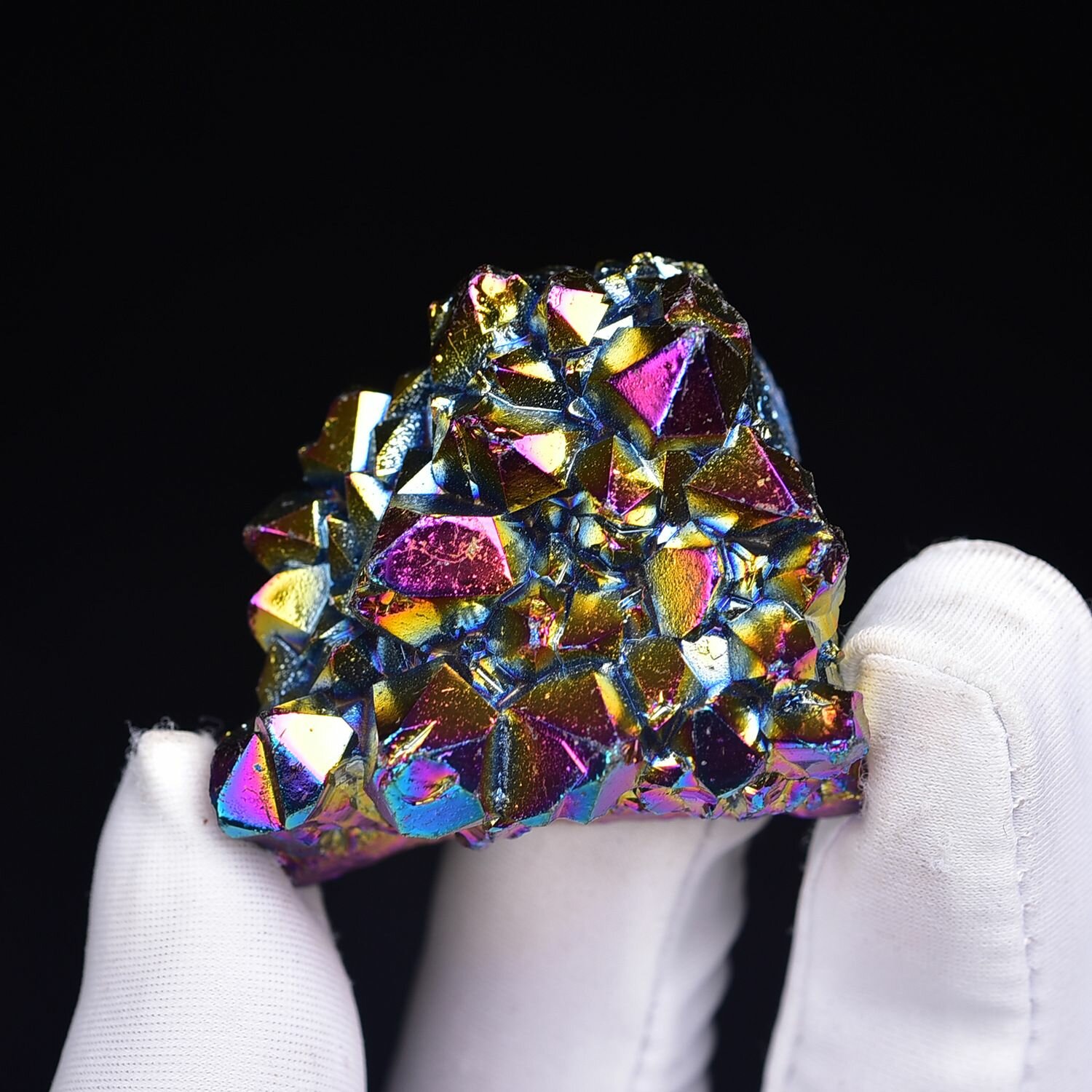 Нерегулярный необработанный титан, радужная аура, кварцевый кластер. Металлические камни, кристаллы, друзы, жеода, камень для украшения дома,80-100 грамм