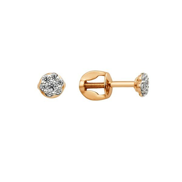 Серьги пусеты, красное золото, 585 проба, фианит