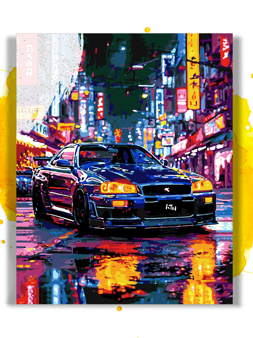 Картина по номерам на холсте Nissan Skyline GTR R34 Neon Street, 40 х 50 см