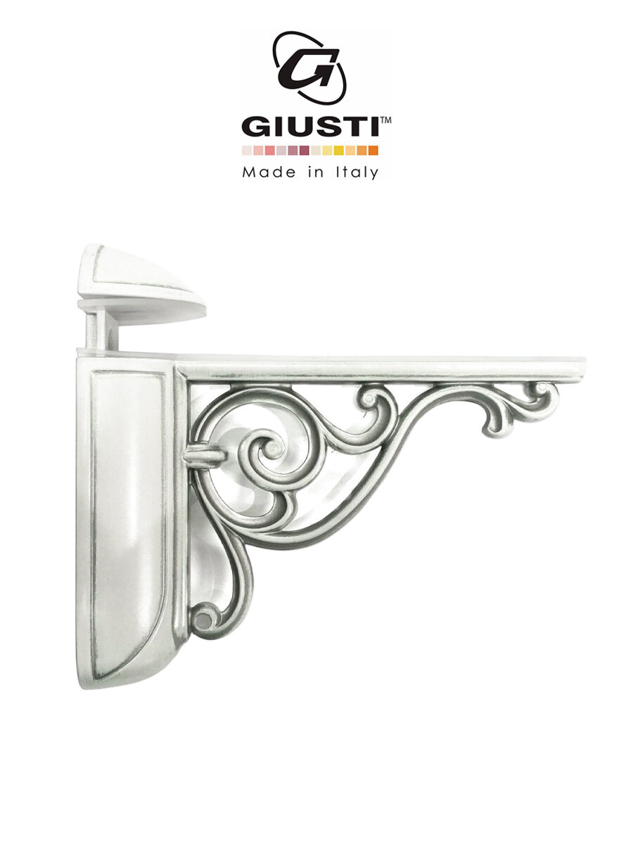 Кронштейн / полкодержатель для стеклянных и деревянных полок (4-40 мм) Giusti (Италия) белый с серебряной патиной (1 шт.)