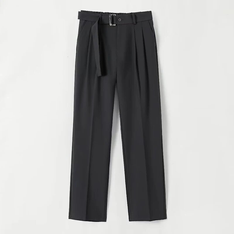 Брюки женские черные с поясом и плиссе, размер XXL, цвет 04 Dark Grey