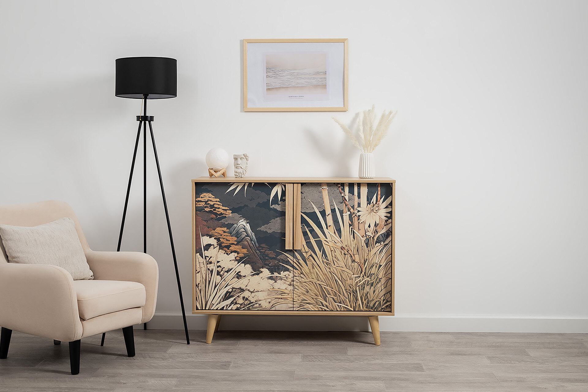 Комод 115.4*40*95.5 Эталон Току, фотопечать, для гостиной, детской, спальни, ЛДСП, бежевый, доводчики