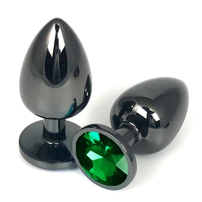Темная анальная пробка «LaViba» с зеленым кристаллом, размер S