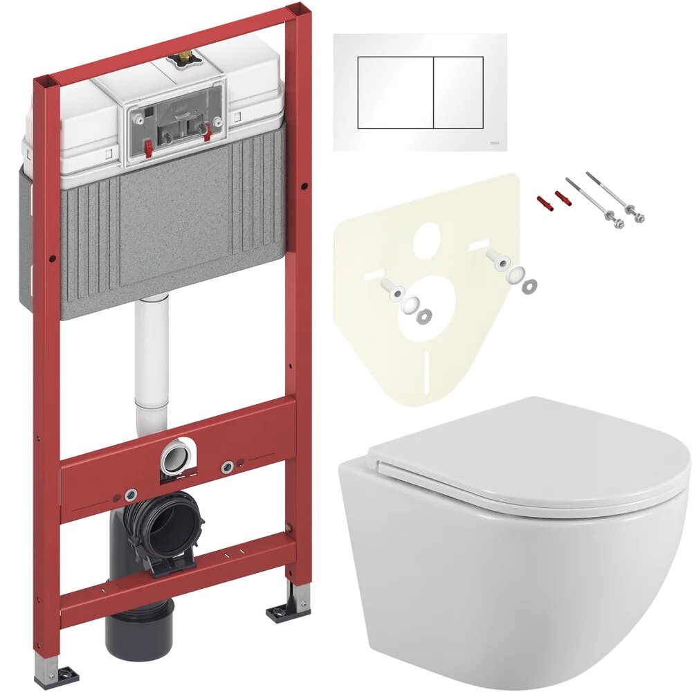 Комплект 2 в 1 Унитаз подвесной BelBagno Uno BB3105CHR/SC / Инсталляция с кнопкой TECE Base 9400413 цвет белый