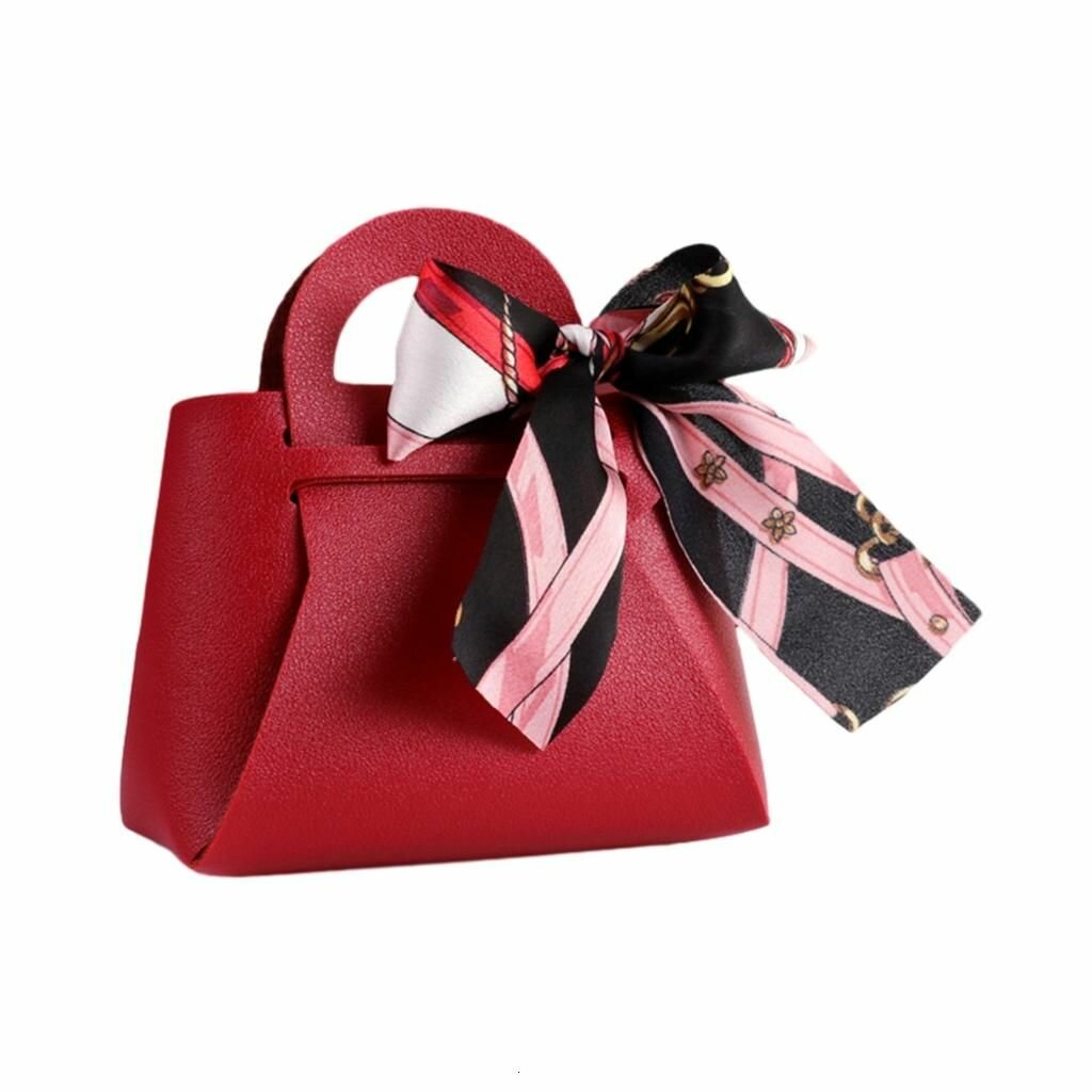 10 шт, кожаная подарочная коробка для свадебных конфет-праздничная красная с лентой