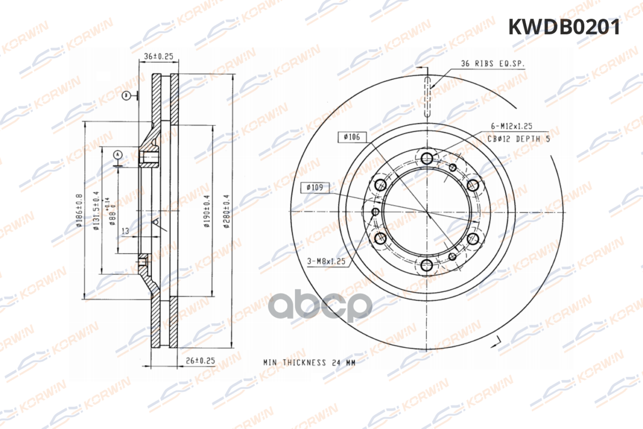 Диск тормозной передний Great Wall Safe, Hover H5, H3 (2.0L) Sailor, Wingle 3, 5 KORWIN арт. KWDB0201