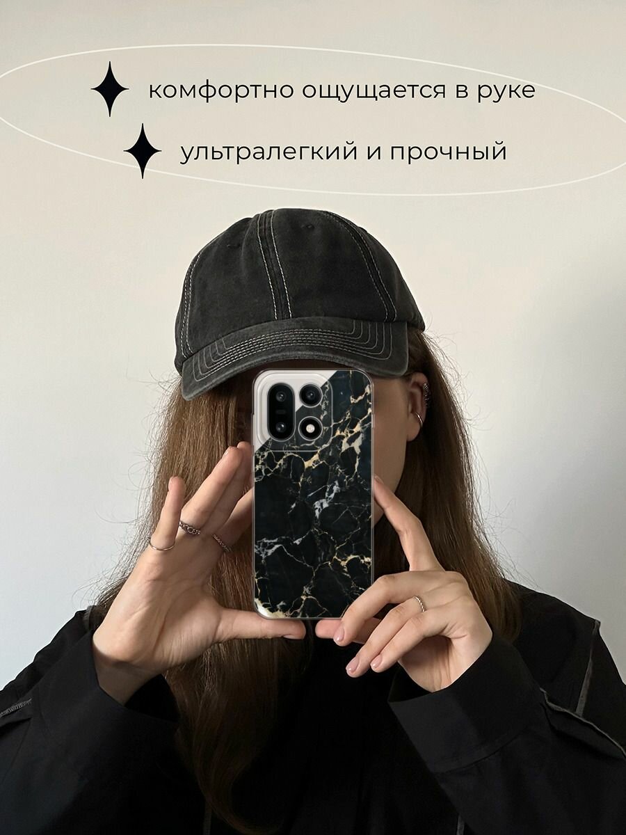 Чехол на OnePlus 15 / Ван Плас 15 с принтом Черный мрамор уголок, прозрачный — фото 1