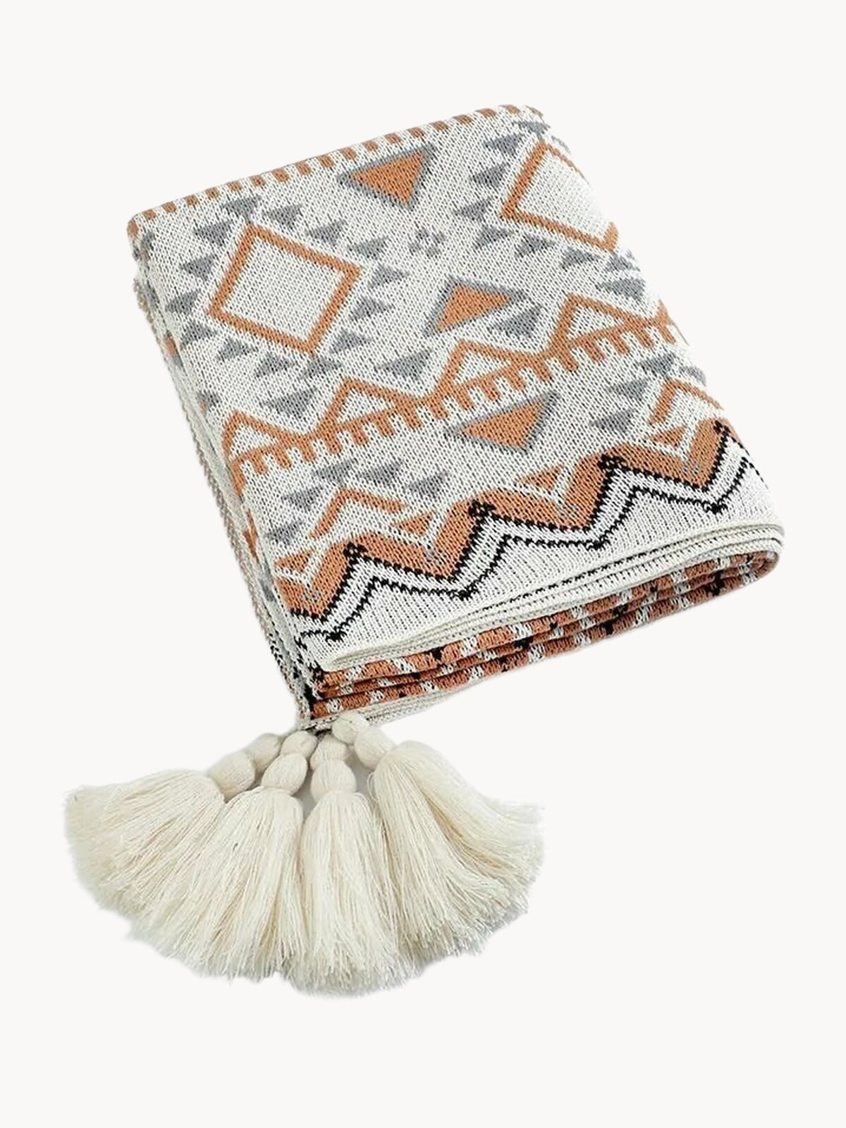 Плед ZARA HOME, 100% жаккард, голубой, геометрический узор, декоративный шнур