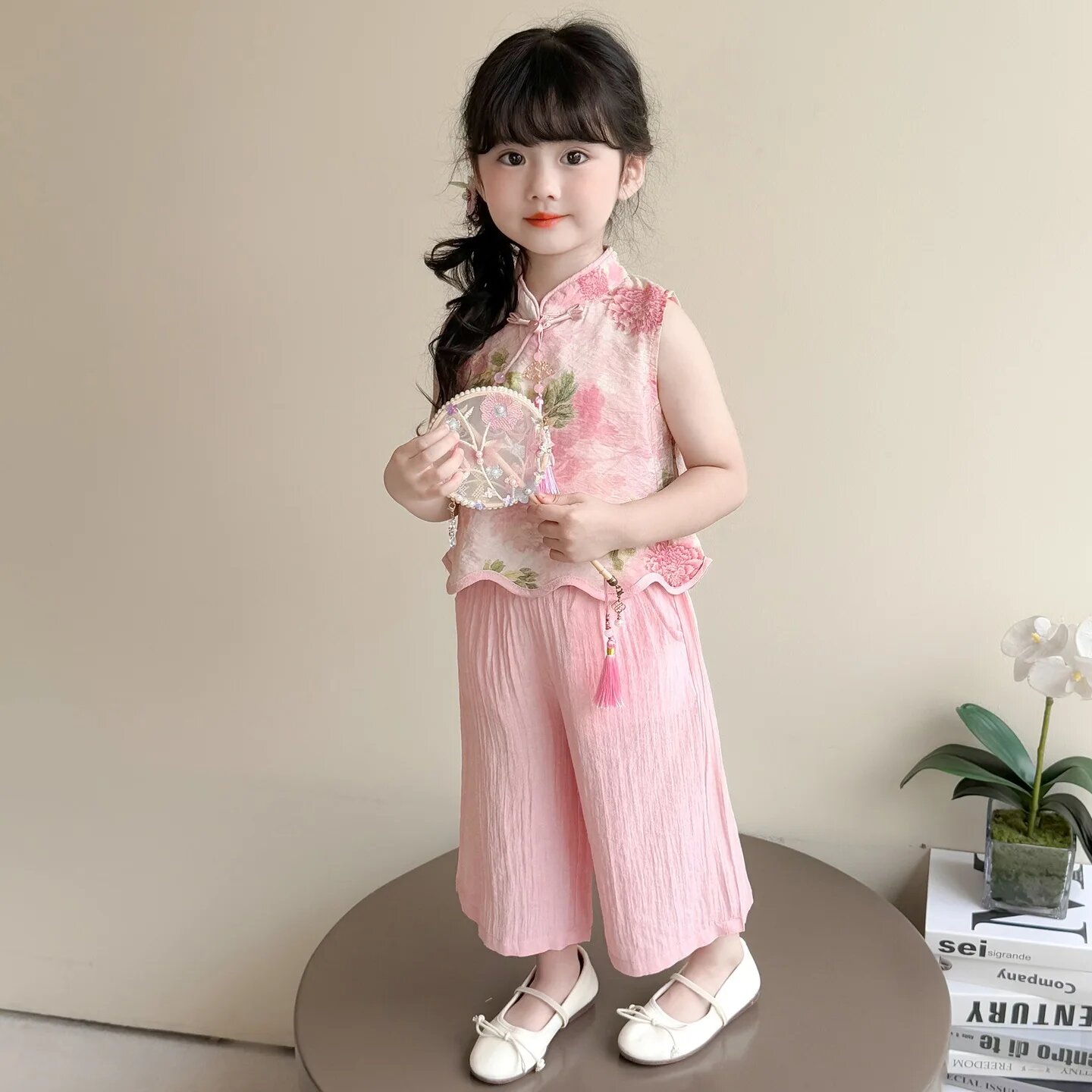 Детские летние комплекты ханьфу из полиэстера Розовый, 140, A