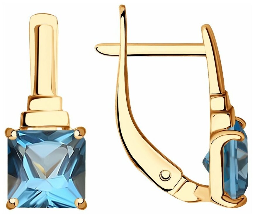 Серьги, красное золото, 585 проба, топаз