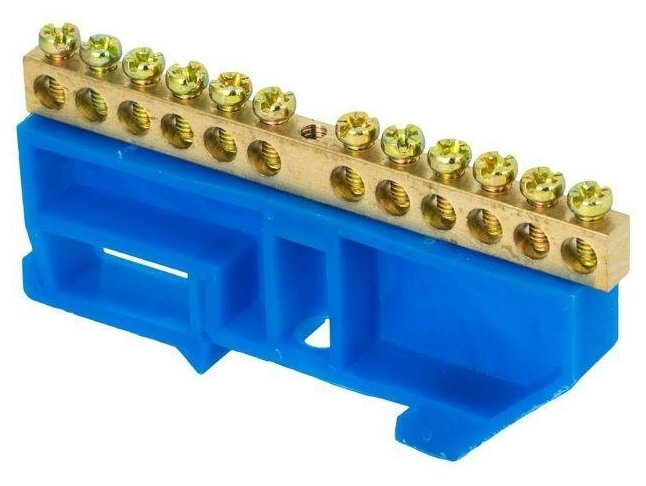 Шина нулевая N 8х12 12 отверстий синий изолятор на DIN-рейку латунь розн. стикер PROxima EKF sn0-125-12-d-r