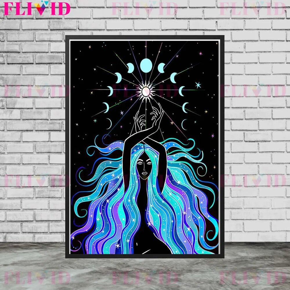 Художественный плакат Witch Girl Moon Phase Sun FLIVID Бирюзовый, A, 50X70cm NoFrame