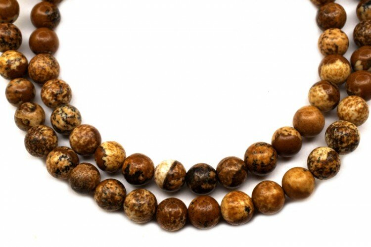 Бусина круглая Яшма пейзажная 6мм, отверстие 0,5мм, оттенок коричневый, 563-004, 1 нить (около 58шт)