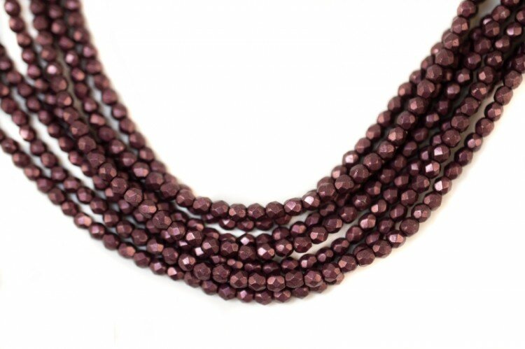 Бусины граненые Firepolish 3мм, отверстие 0,7мм, цвет 06B01 красная груша, насыщенный металлик, 713-026, 1 нить (около 50шт)