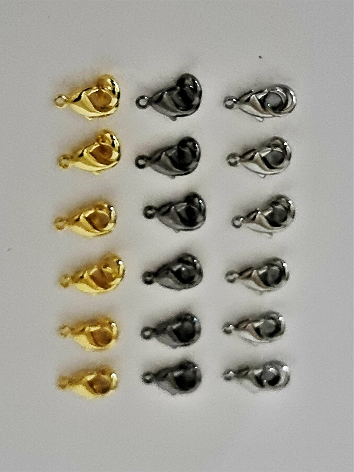 Карабины 9х5мм. 18шт. Родий, Темный родий, Золото.