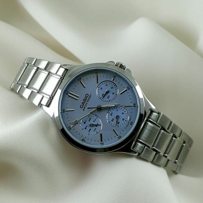 Наручные часы CASIO, серебряный, голубой — фото 1