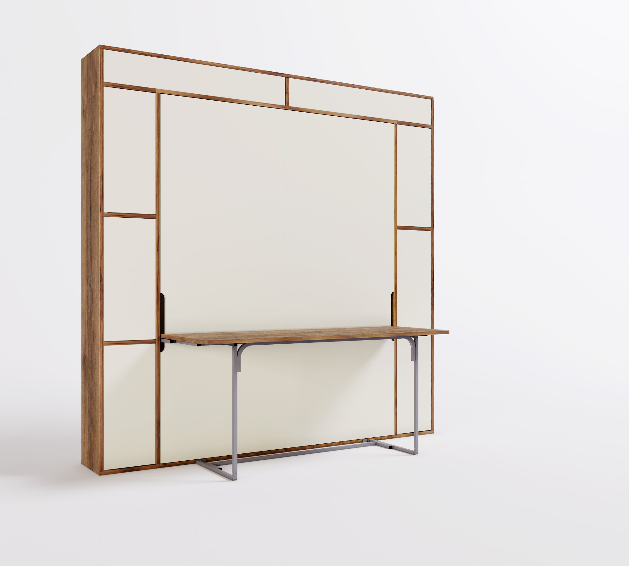 Шкаф кровать-трансформер со столом Летто Таволо 1600 Форма с расширенными полками Янтарь