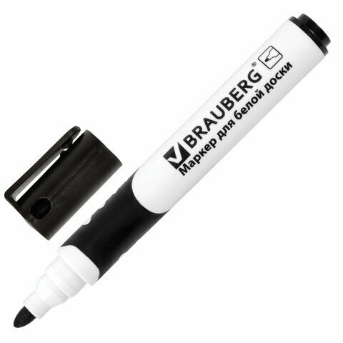 Маркер стираемый для белой доски черный, BRAUBERG "SOFT", 5 мм, резиновая вставка, 151248