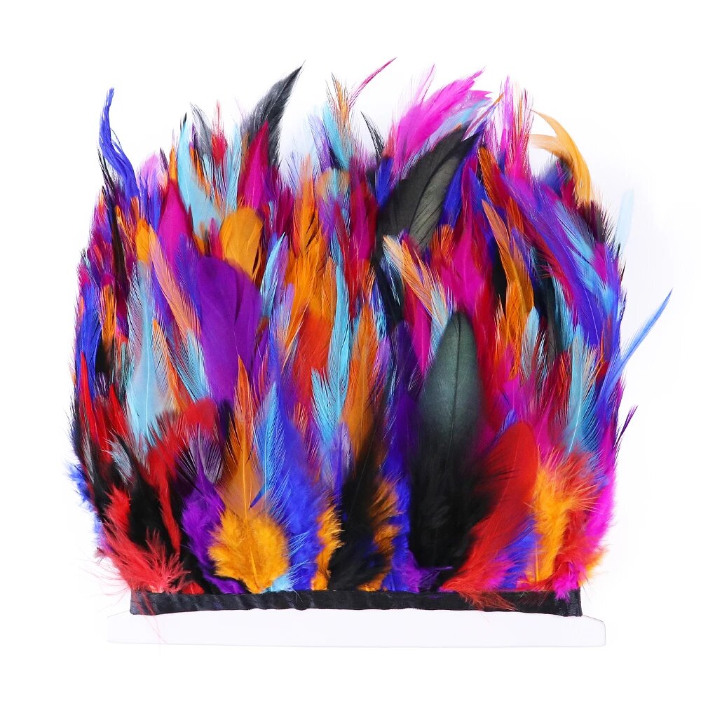 Лента из натуральных куриных перьев 10-15 см rainbow