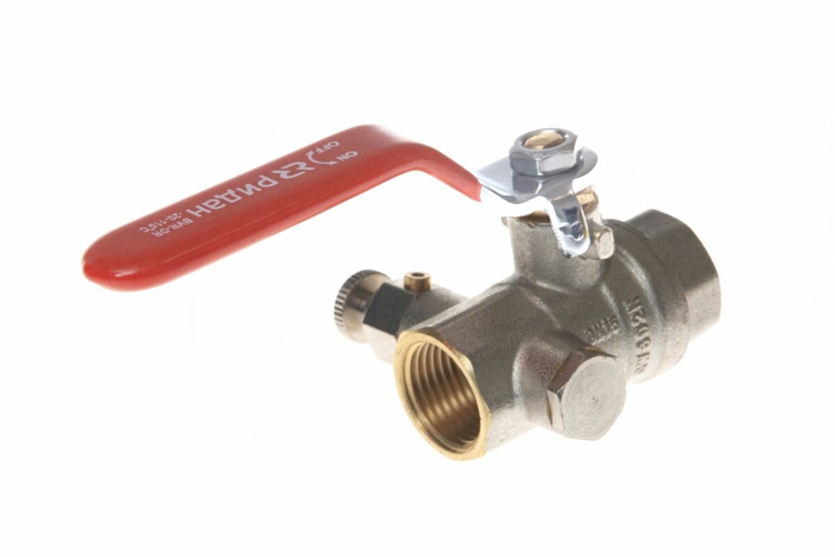 Кран шаровой латунь со спускником BVR-DR Ду 15 Ру40 ВР 1/2" рычаг красный полнопроходной Ридан 065B8316RG-6шт