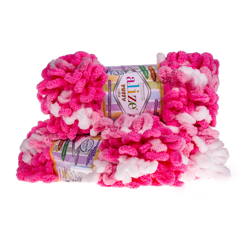 Пряжа для вязания Ализе Пуффи колор (Alize Puffy color) цвет №6383, комплект 3 мотка, 100% микрополиэстер, 3 х 100 г х 9 м