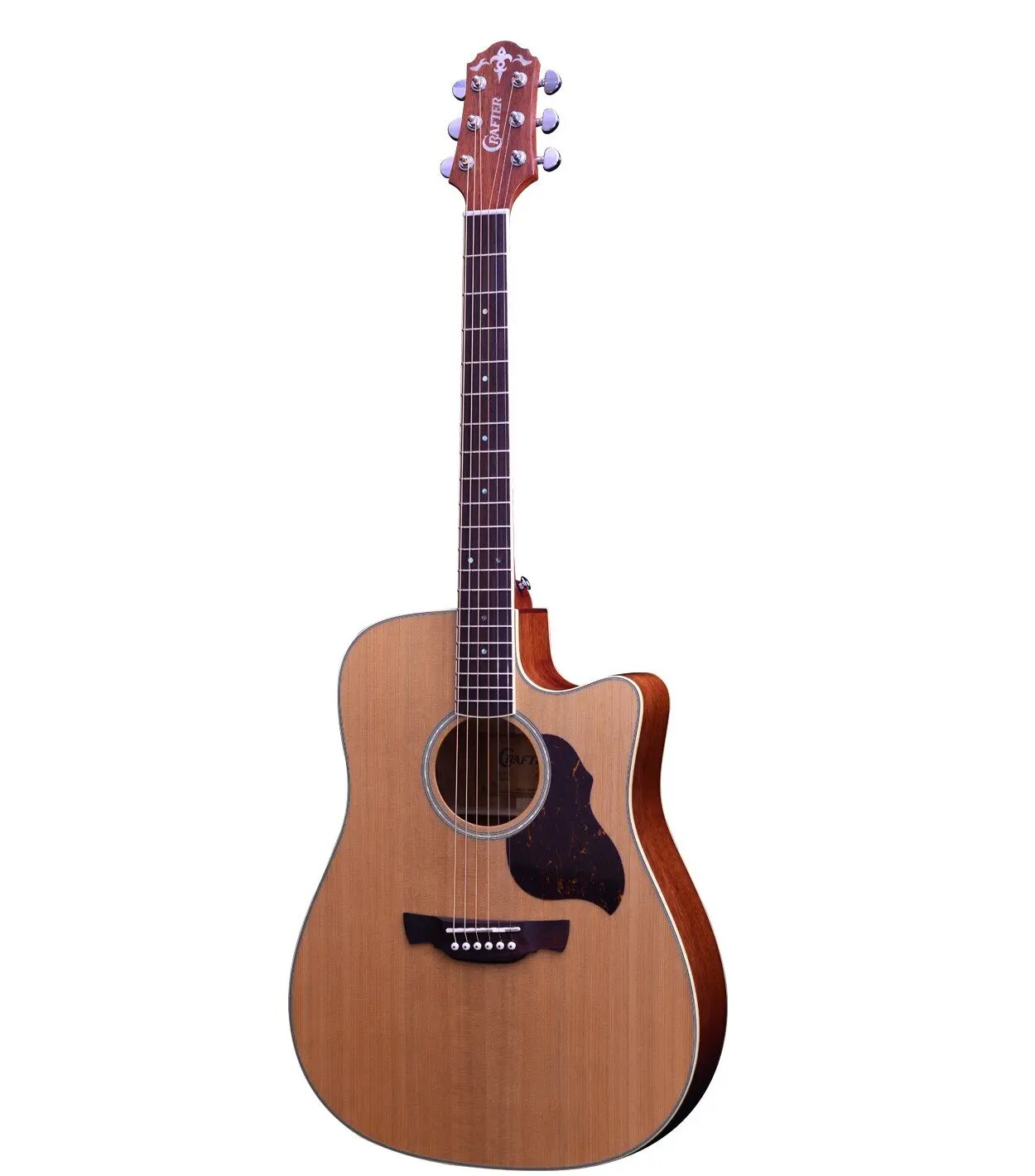 Гитара электроакустическая шестиструнная Crafter DE-7 Dreadnought Gloss Natural с чехлом, музыкальный инструмент для начинающих музыкантов и профессионалов
