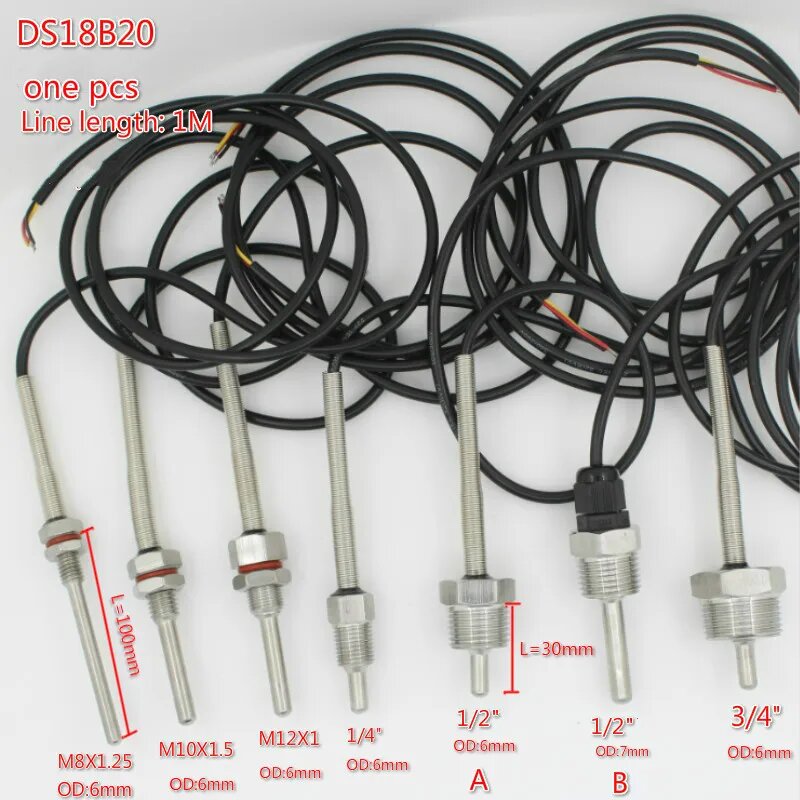 Цифровой датчик температуры DS18B20 1 метр, L30mm, M12X1