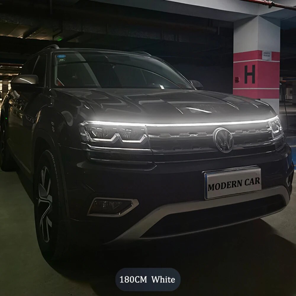 Динамические светодиодные фонари на капоте автомобиля, универсальная направляющая на капоте двигателя, декоративная световая панель, авто фары, автомобильные дневные ходовые огни white, 1.5M, Dynamic A