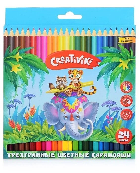 Набор цветных карандашей Creativiki 24 цвета, трехгранные, дерево