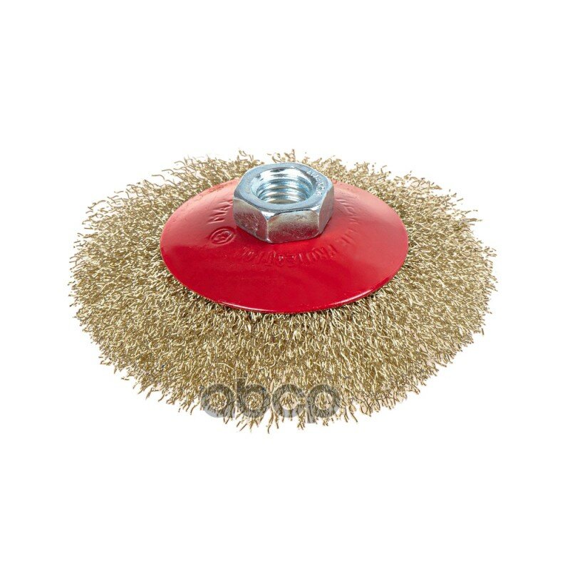 Щетка для УШМ конусная 100 мм, посадка M14, латунированная проволока d=0.3мм, 12500 об/мин ARNEZI арт. R8044100