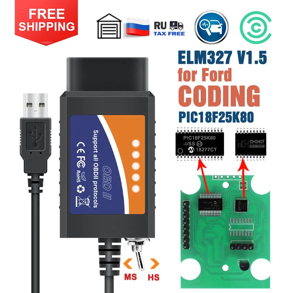 Диагностический сканер FORscan ELM 327 OBD2 USB V1.5 HS/MS CAN-переключатель для Ford транспортных средств, инструмент для считывания кодов