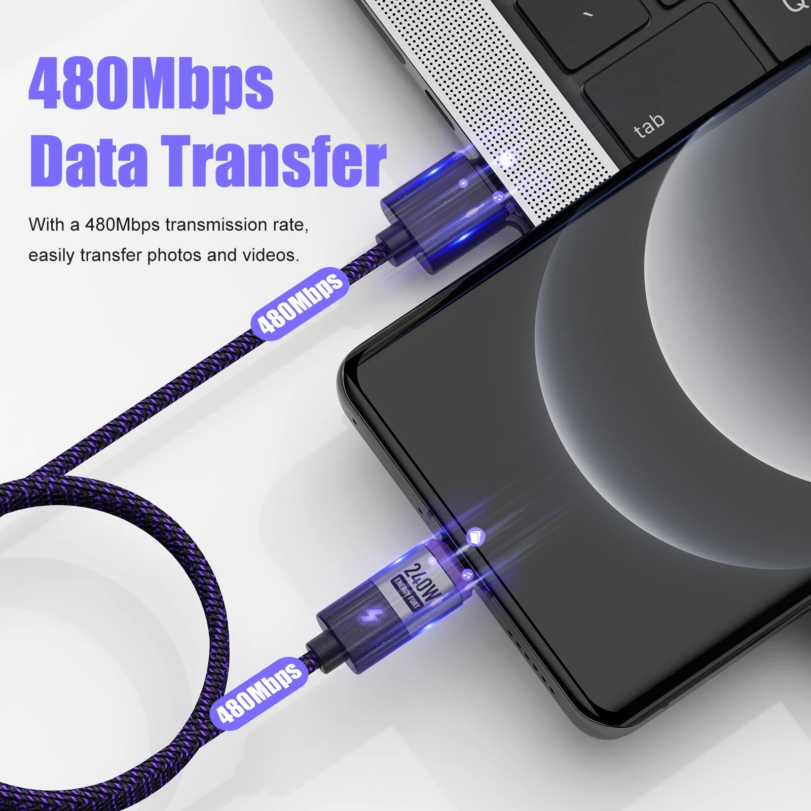 Type-C Plug, 0.5m, фиолетовый — фото 1