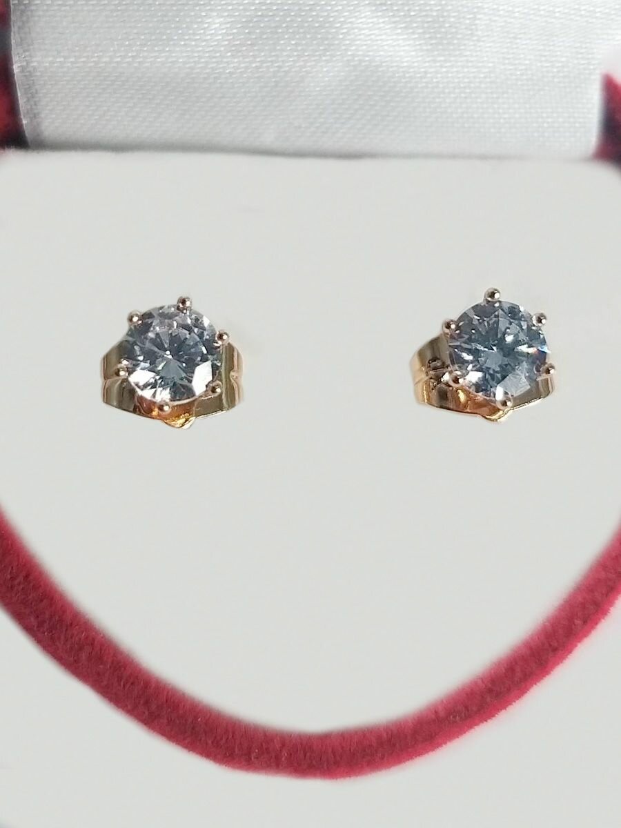 Серьги пусеты XUPING JEWELRY, фианит, искусственный камень, размер 7 мм, золотой — фото 1