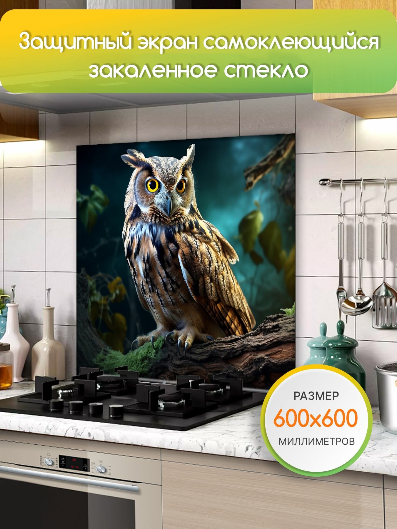 Защитный экран от брызг на плиту 600х600х4мм. Стеновая панель для кухни из закаленного стекла. Фартук для кухни на стену