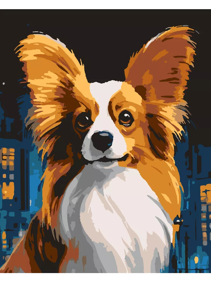 Картина по номерам собака Папильон 40х50 см