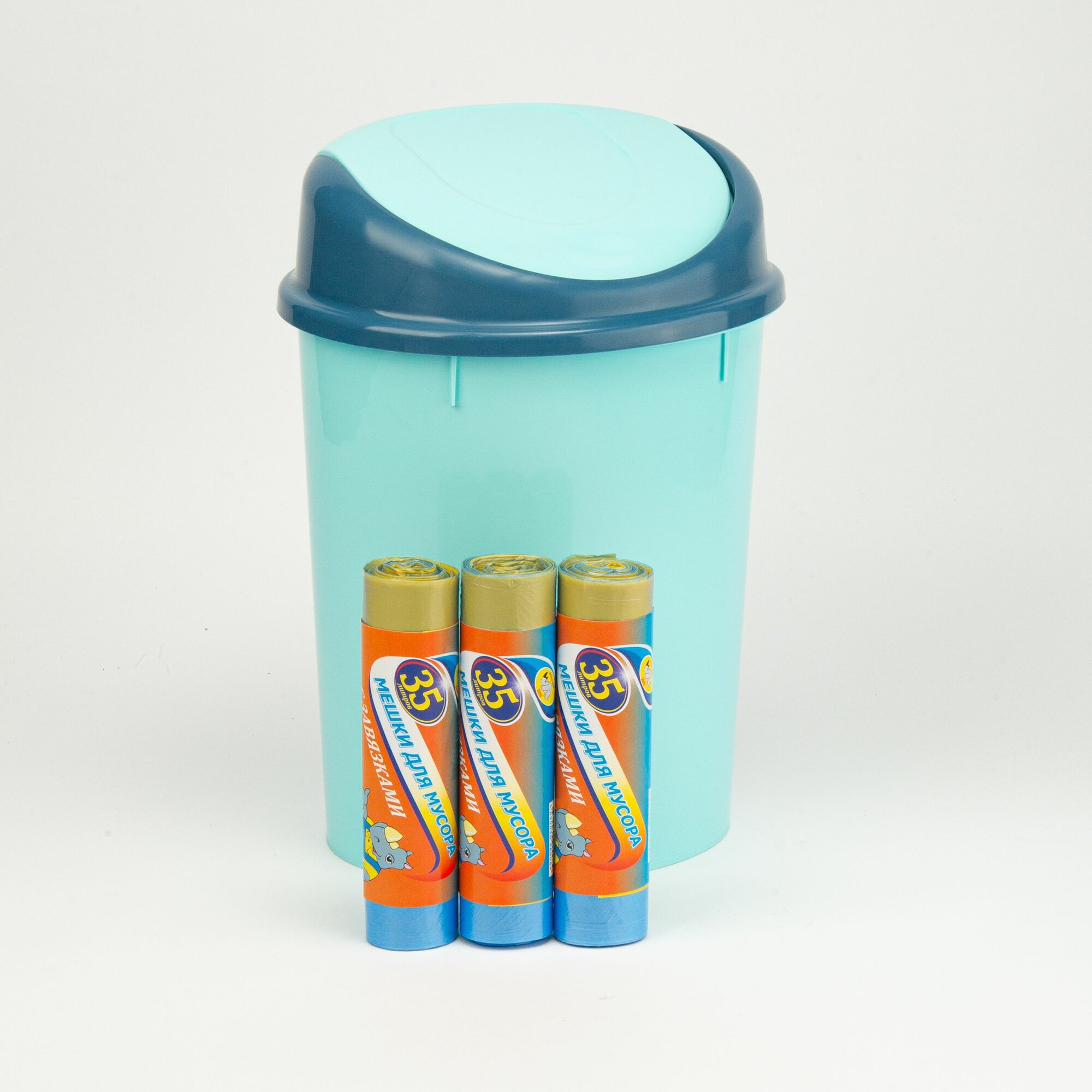 Контейнер для мусора 8 л и мешки для мусора с завязками 35л - 45 шт