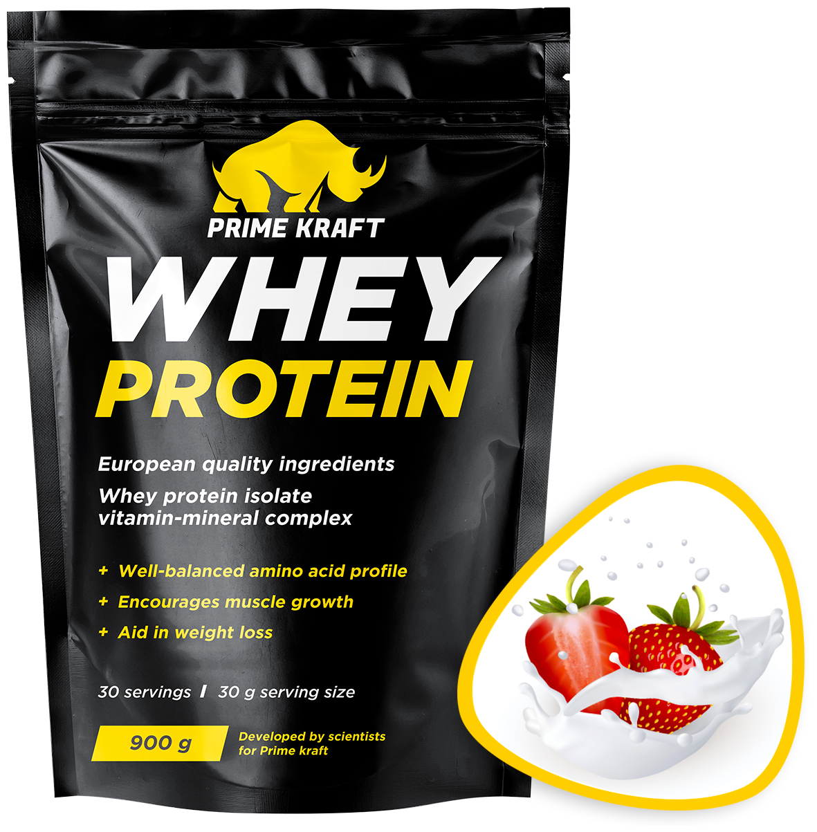 Prime Kraft Протеин WHEY пак 900г клубничный йогурт