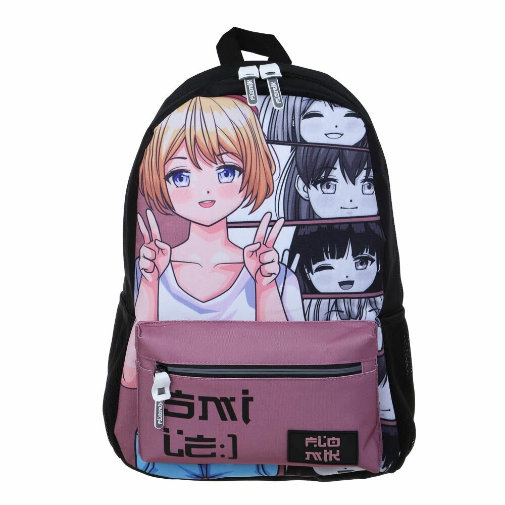 Японский стиль Рюкзак подростковый 43,5х29х13,5см, 1 отд, 3 карм, ПЭ, нашивка и пулеры из силикона