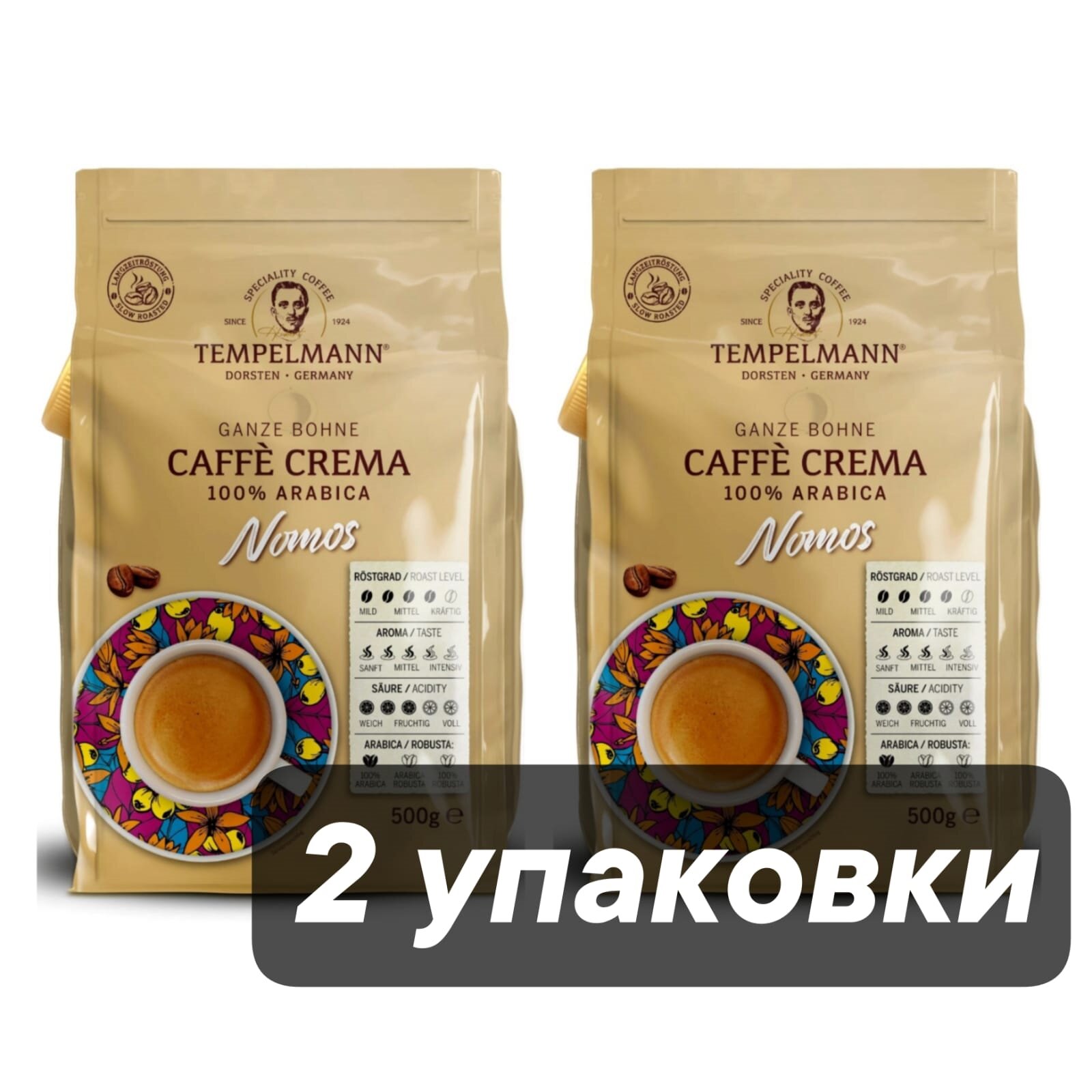 Кофе в зернах Tеmpelmann Caffe Crema Nomos 500 г x 2 шт