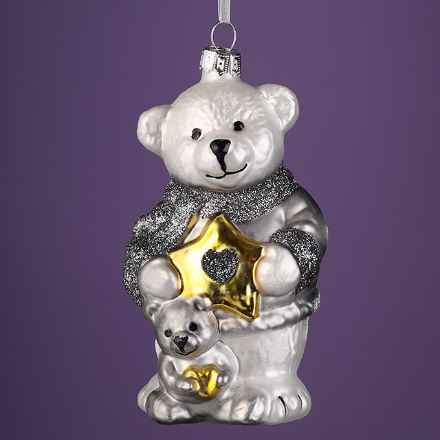 Елочная игрушка Медвежонок Рокки со звездочкой 13 см в подарочной коробке, стекло, Winter Deco, 4060419-wd
