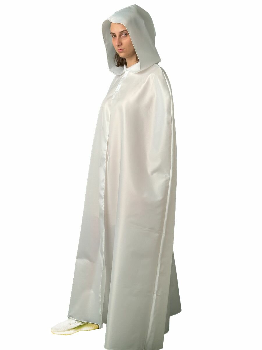 Карнавальный плащ-мантия с капюшоном белый (на рост 176-182)