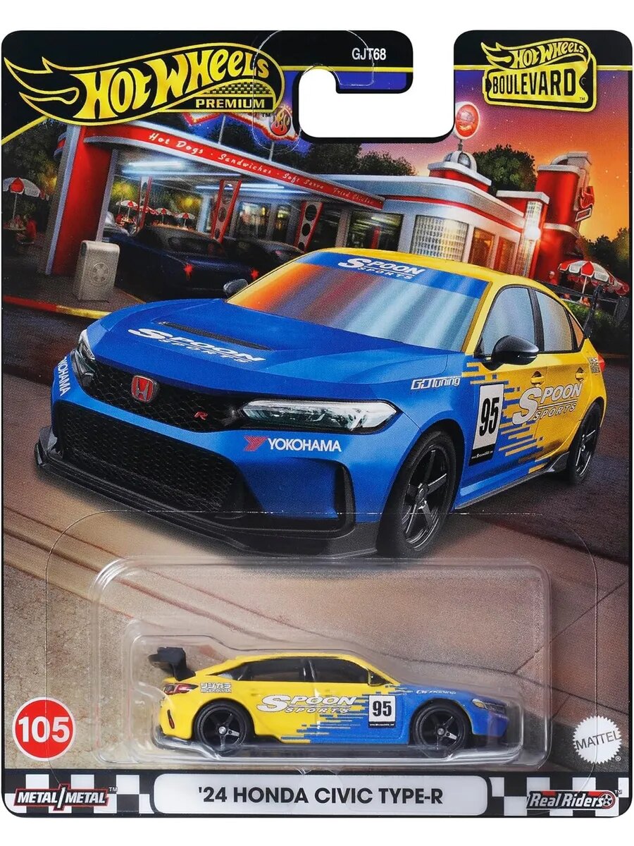 Коллекционная Premium машинка Hot Wheels '24 Honda Civic Type-R Yellow (коллекция Boulevard 2024, №105)