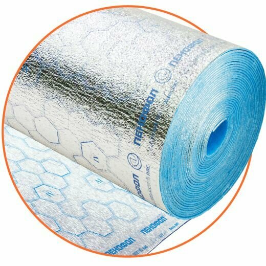 Утеплитель пенофол 2000 тип В5, Длина 30 м, ширина 1,20 м. толщина 5 мм. Вспененная самоклеящиеся отражающая