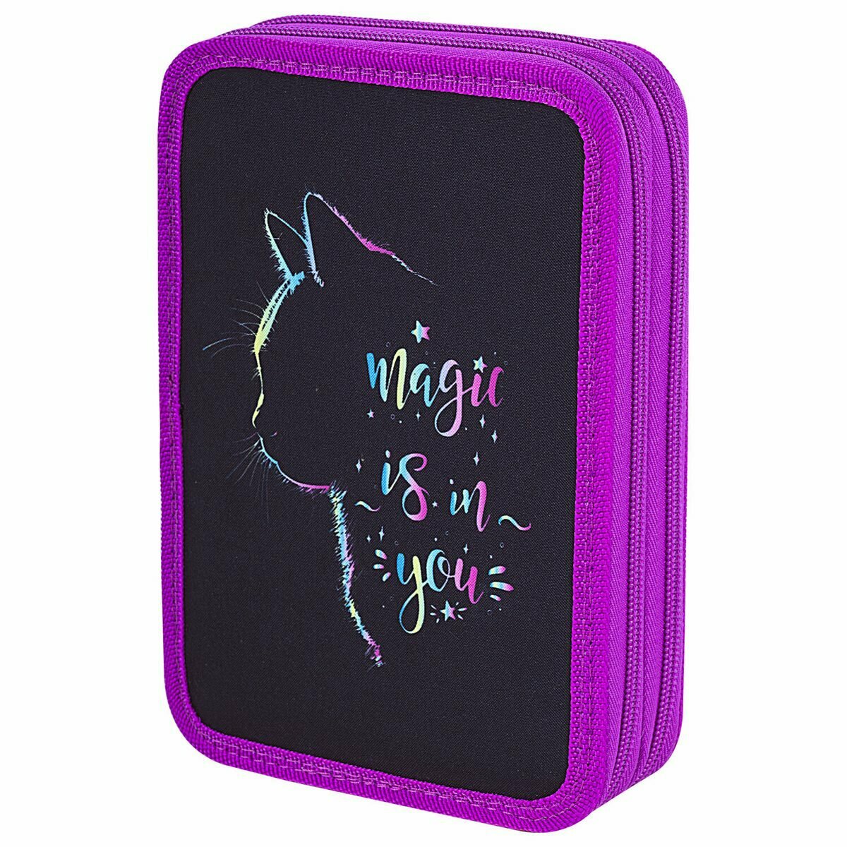 Пенал школьный 2 отделения Brauberg, полиэстер, 21х14см, "Magic Cat" (271542)