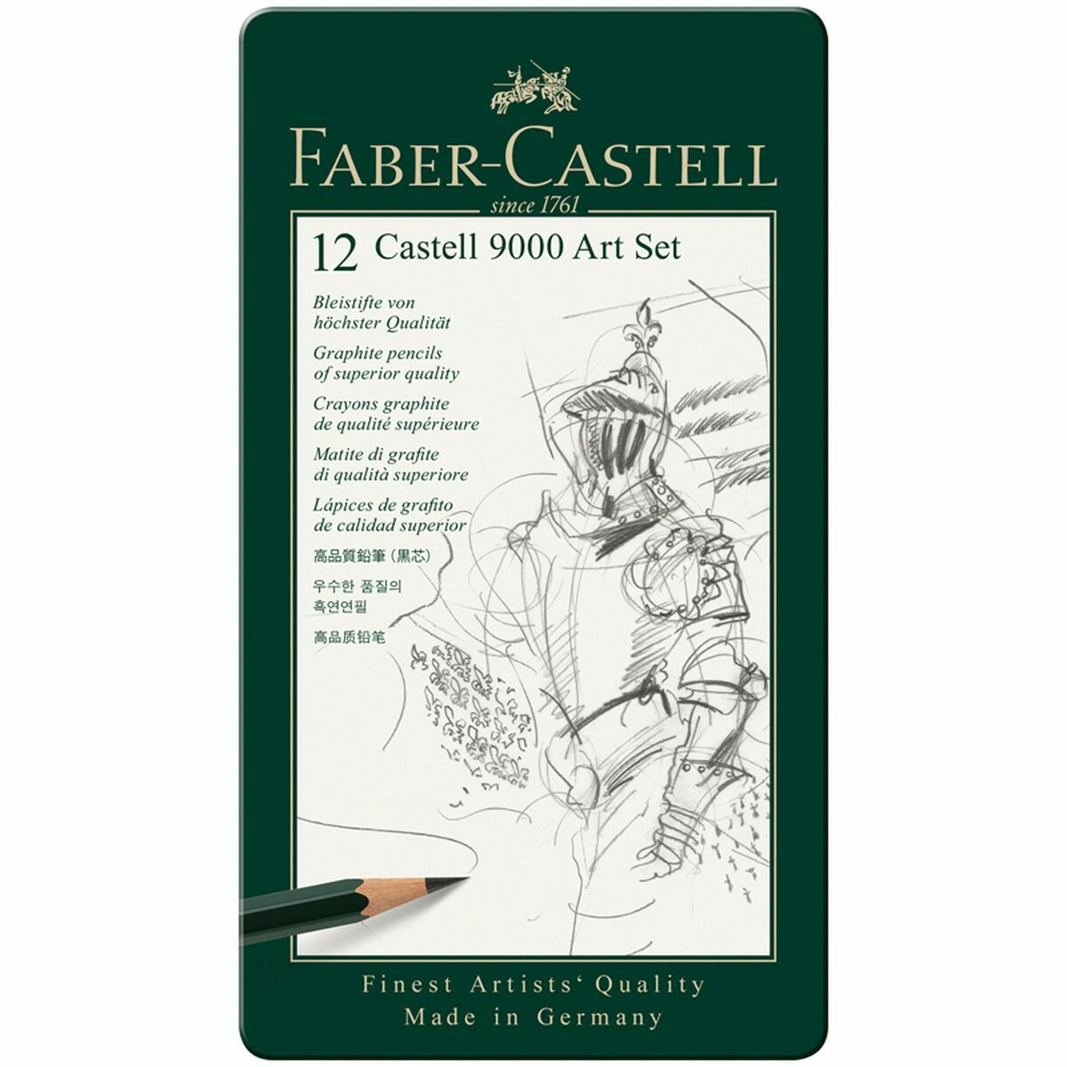 Набор чернографитных карандашей Faber-Castell 9000 Art Set (2H-8B, заточенные) метал. коробка, 12шт. (119065), 5 уп.
