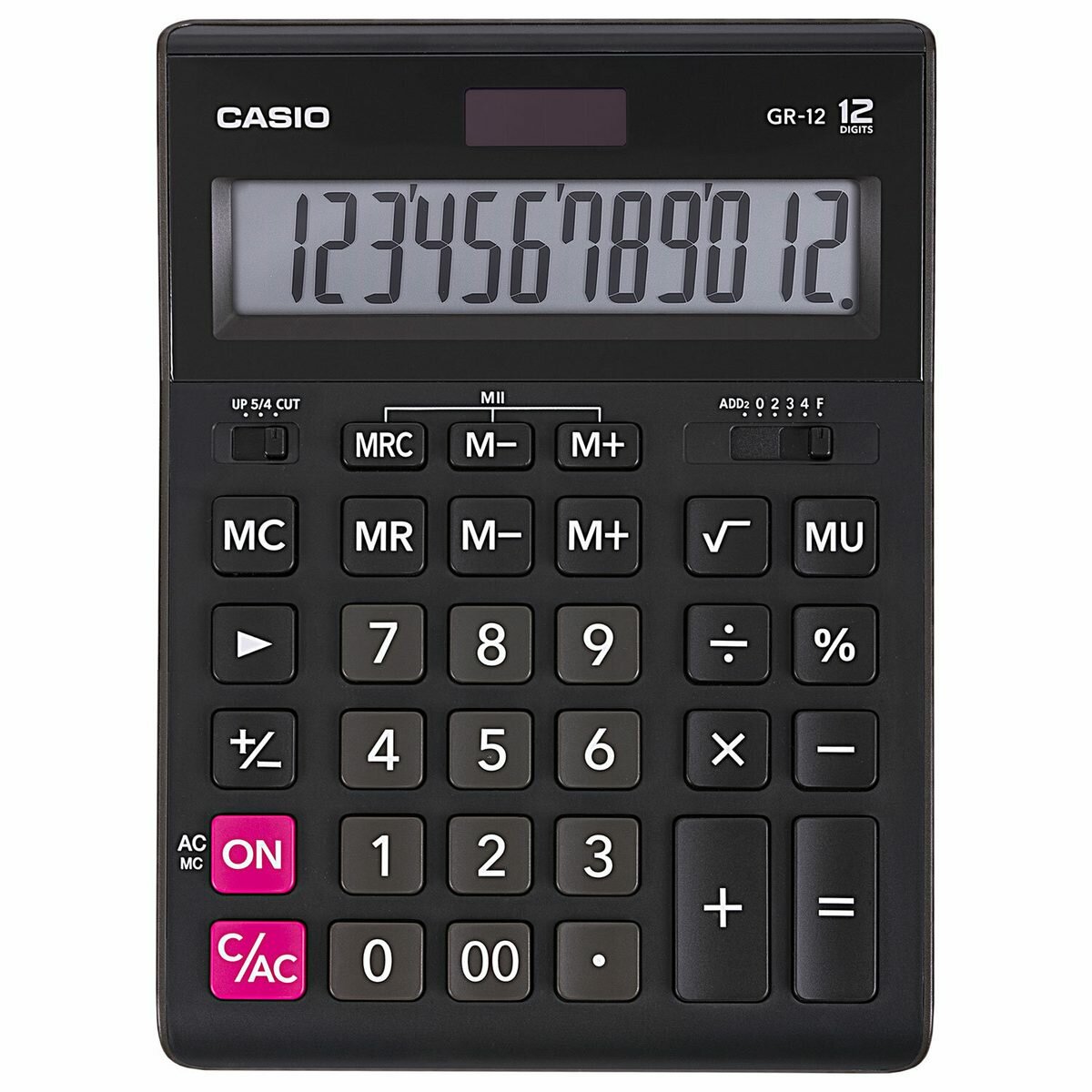 Калькулятор настольный Casio GR-12, 12-разрядный, функция коррекции, черный (GR-12), 10шт.