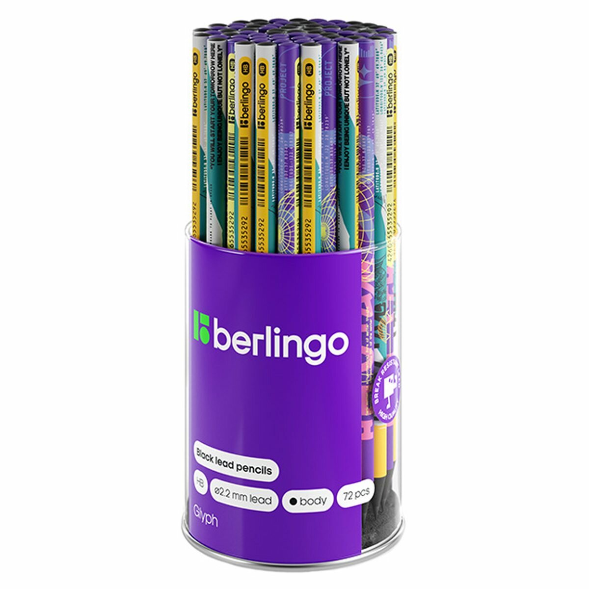 Карандаш чернографитный Berlingo Glyph (НВ, круглый, заточенный) (BP00S11), 72шт.